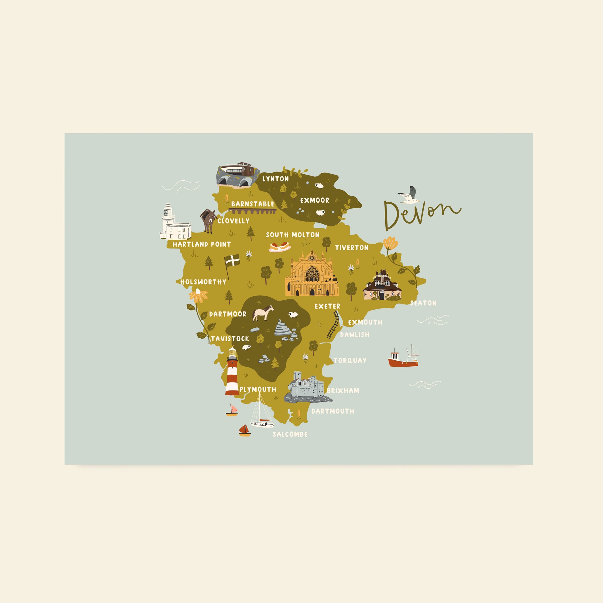 Devon Illustrated Map Print | Abbie Imagine | Cornwall, UK – Abbie ...