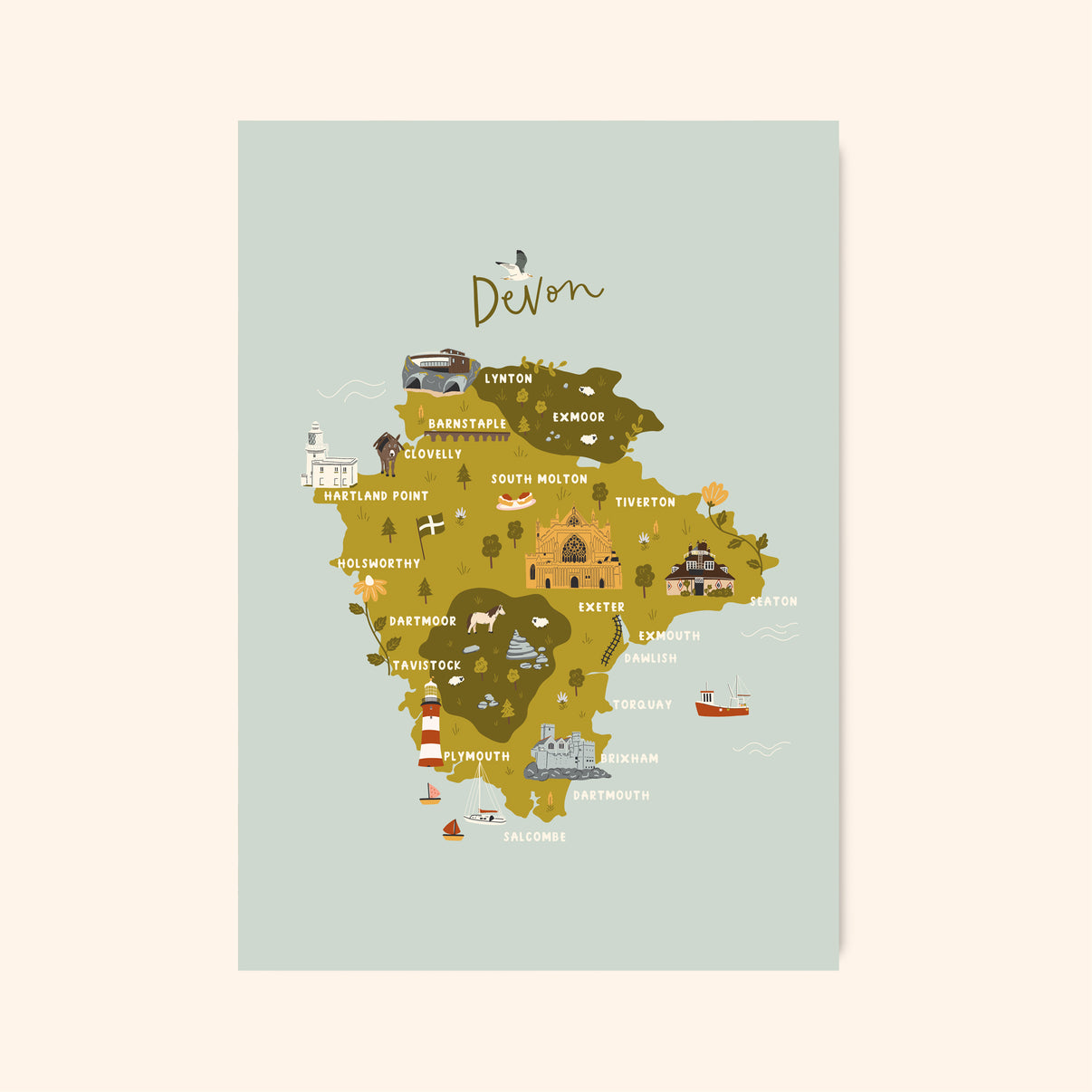 Devon Illustrated Map Print | Abbie Imagine | Cornwall, UK – Abbie ...