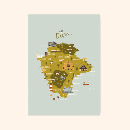 Devon Illustrated Map Print | Abbie Imagine | Cornwall, UK – Abbie ...