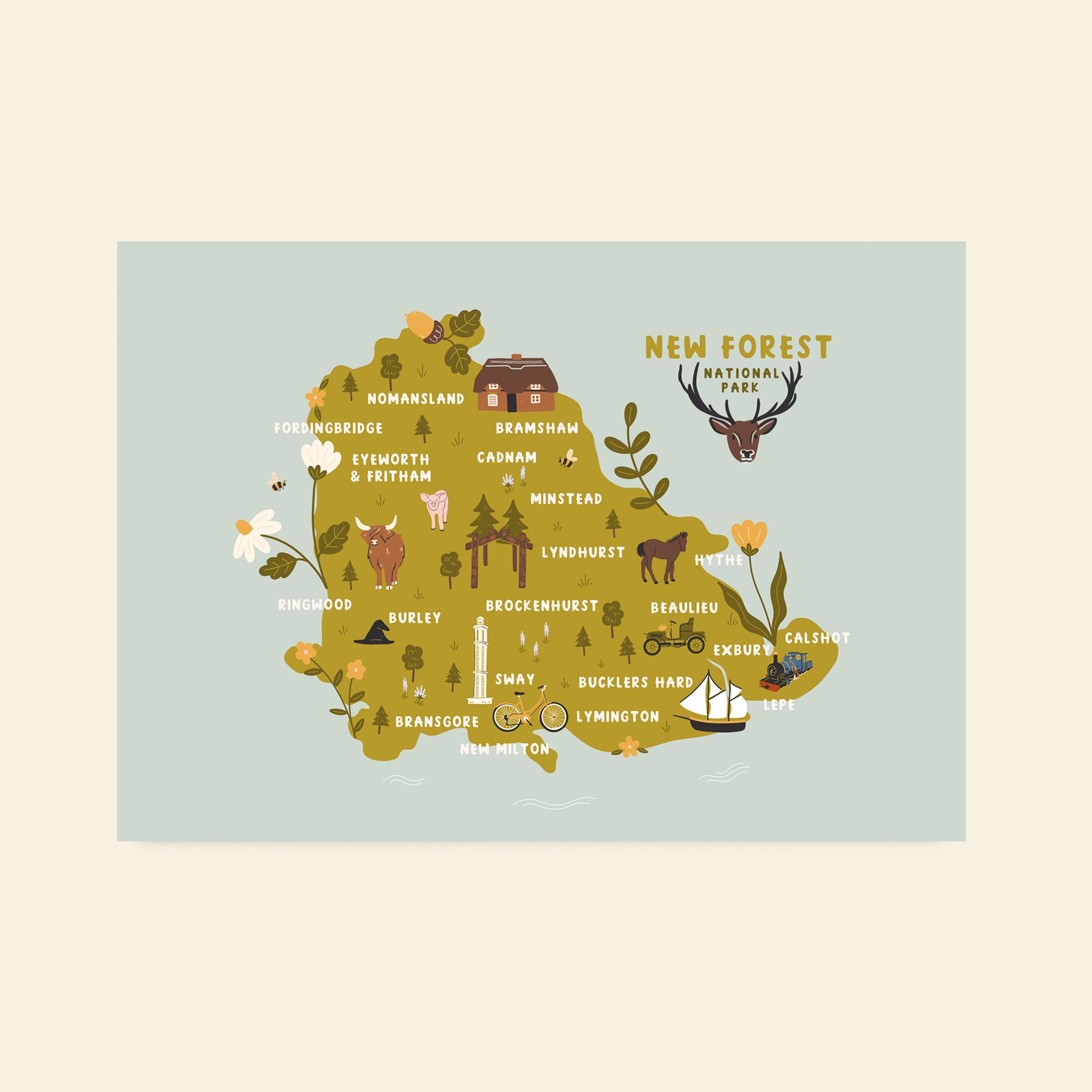 New Forest Illustrated Map Print | Abbie Imagine | Cornwall, UK – Abbie ...